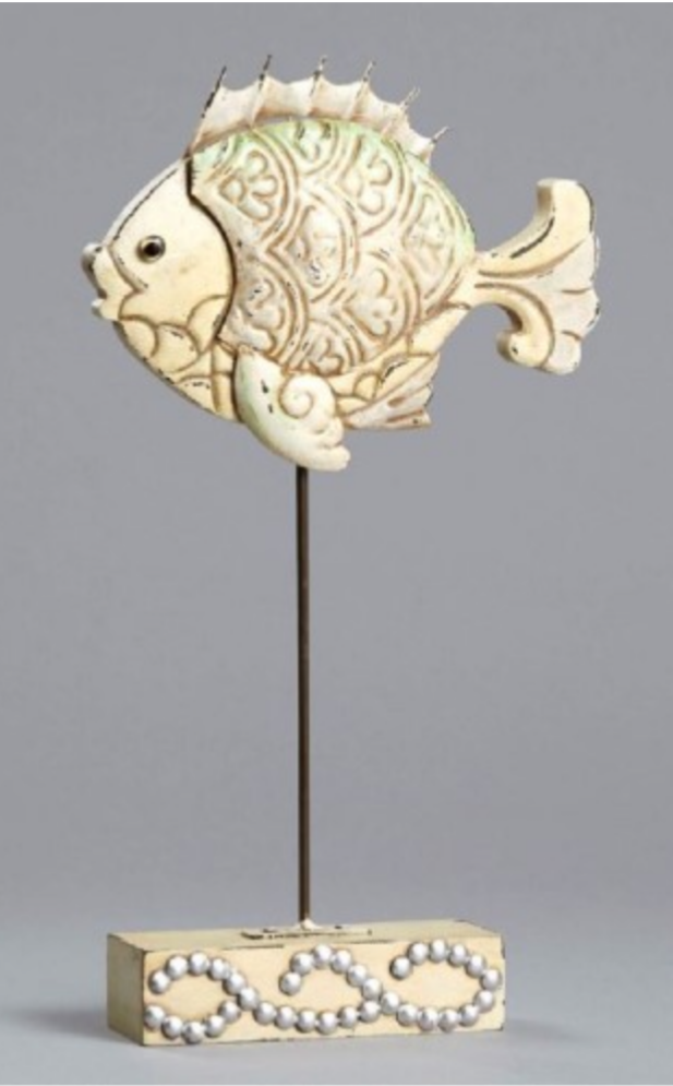 Jim Shore River's End Coastal Fish on a Stand Tin Metal Large Figurine ...